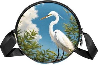 Generic Sac &agrave; bandouli&egrave;re rond rond pour femme avec fermeture &eacute;clair et bretelles r&eacute;glables Motif aigrette mignonne