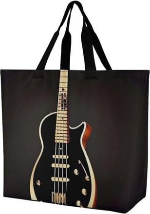 Generic Guitare Noire Sac Fourre-Tout D&eacute;contract&eacute; Sacs De Courses Grand Sac Fourre Tout Pour Plage Universit&eacute; Gym