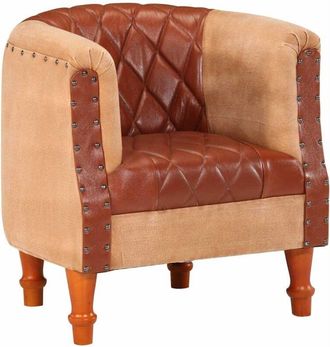 vidaXL Sessel Braun Echtleder und Massivholz Mango Vidaxl