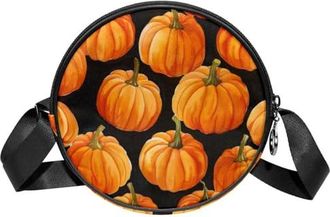 Generic Sac &agrave; bandouli&egrave;re rond pour femme, motif citrouilles dautomne avec fermeture &eacute;clair, bretelles r&eacute;glables, sac &agrave; main rond d&eacute;contract&eacute; pour femmes et f
