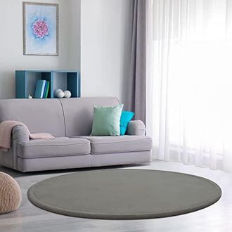 Paco Home Tapis Chambre Enfant Bebe Fille Garcon Moelleux Antidérapant Moderne, Dimension:120 cm Rond, Couleur:Gris