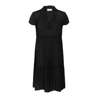 Kaffe Elegantes tiefschwarzes Kleid mit Volants - - Dresses - Damen - Schwarzk - XS