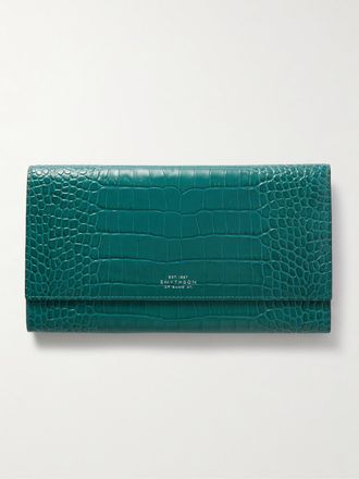 Smythson Portefeuille De Voyage En Cuir Effet Croco Marshall - Bleu