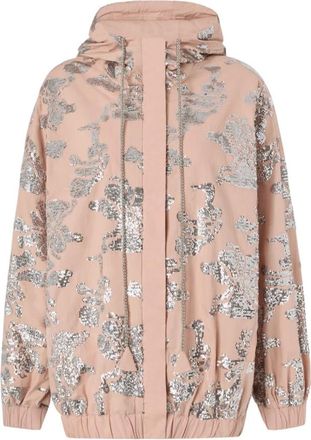 Pinko Pinko, Femme, Vestes, Rose, Taille: 38 FR Blouson Bomber avec Broderies Florales &agrave; Sequins