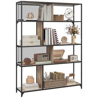 HOMCOM Biblioth&egrave;que Meuble de Rangement &eacute;tag&egrave;re &agrave; 5 Niveaux Portes coulissantes en Maille Cadre en Acier Style Industriel pour Salon Chambre Cuisine - 120L x