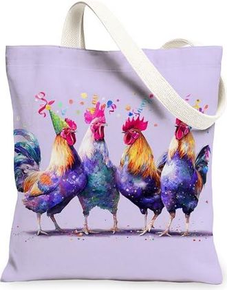 Generic Sac fourre-tout fantaisie en toile de coq - Sacs r&eacute;utilisables - L&eacute;gers et lavables - Pour le shopping et les voyages, violet, 13x15 Inch