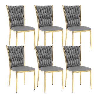 Woltu Esszimmerst&uuml;hle 6er Set, St&uuml;hle Esszimmer, Samt K&uuml;chenst&uuml;hle, Polsterst&uuml;hle, Essst&uuml;hle modern, Design St&uuml;hle, hohe R&uuml;ckenlehne Metallbeine, 150 kg bel