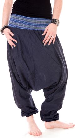 vishes Damen Sommer Haremshose I tiefblau I Einheitsgr&ouml;&szlig;e 106 cm I Luftige Aladinhose mit breitem Smokbund & Gummib&uuml;ndchen I Handgefertigt aus 100% Baumwolle