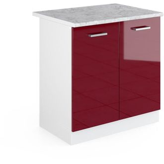 Vicco Meuble bas sous-&eacute;vier R-Line, Rouge bordeaux Haute brillance, 80 cm, pt Marbre Vicco