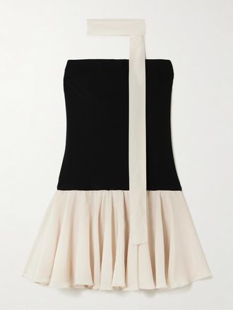 Esse Studios Illi Trägerloses Minikleid Aus Stretch-strick Und Crêpe De Chine Aus Seide Mit Schal - Schwarz