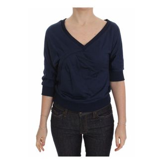 Exte Blauer V-Ausschnitt-Pullover mit Logo-Detail - - Knitwear - Damen - Blau - XS