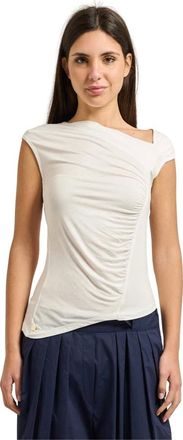 Manila Grace Femme, Blouses et Chemises, Blanc, Taille: 44 FR T-shirt Asym&eacute;trique Drap&eacute;