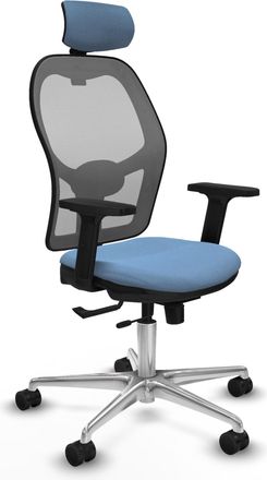 Piqueras y Crespo Ergonomischer Schulstuhl mit 2D-Armen, h&ouml;henverstellbare Lendenwirbelst&uuml;tze und h&ouml;henverstellbares Kopfteil, Grau/Himmelblau