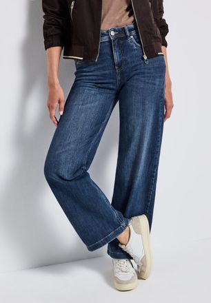 Street One Weite Jeans STREET ONE QR Denim-Wide Leg, Damen, Gr. 27, L&auml;nge 30, mid blau soft washed, Denim/Jeans, Obermaterial: 79% Baumwolle, 15% Polyester (REPR