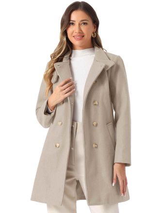 Allegra K Damen Mantel Jacke Herbst Zweireihiger im Winter Stehkragen Klassischer Peacoat Beige XL
