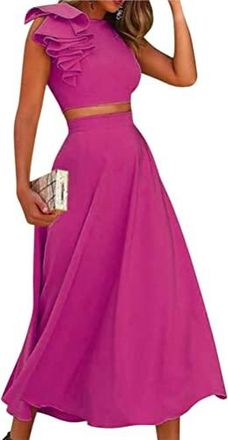 ORANDESIGNE Femme Ensemble Crop Top Et Jupe Longue Tenue de Soiree Chic et Glamour Sexy Costume Tailleur 2 Pièces Outfit Elegant Travail Décontractée au Bureau Mo