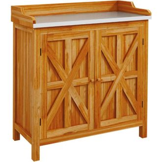 OUTSUNNY Table de rempotage armoire de jardin 2 en 1 bois sapin acier