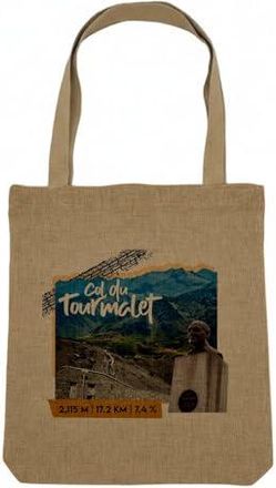 Fabulous Sac Shopping Tote Bag Aspect Lin - Col du Tourmalet Collage V&eacute;lo France Cyclisme Tour Course Pyr&eacute;n&eacute;es - Sac de Courses Toile Epaisse 360g Beige Nature