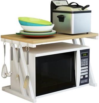 Generic &Eacute;tag&egrave;re Stable en Bois for Four &Agrave; Micro-Ondes avec Crochets, Support De, Grille R&ocirc;tir, Plan Travail for, Rangement Comptoir Cuisine(H)