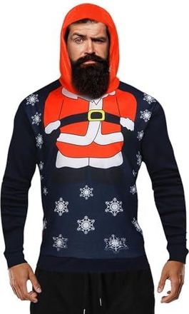 Generic Pull de Noël 2025 à capuche pour homme, fantaisie moche imprimé graphique 3D, sweat-shirt décontracté pour fêtes de fin dannée, pull à capuche pour ad
