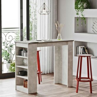 Pier Import Table haute grise cuisine avec étagères intégrées MARFA