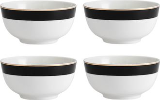 Mikasa Luxe Deco Porzellan Müslischalen, 4er-Set runde Schalen mit Art Deco-Muster, 21cm | Suppenschalen für 4 Personen - als Geschenk verpackt und spülmasch