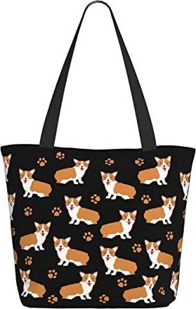 AOOEDM Joli sac &agrave; provisions pour femme avec imprim&eacute; de pattes de chiens Corgi 33 x 27,9 x 17,8 cm. Le cadeau parfait pour la Saint-Valentin. Cest de la Sain