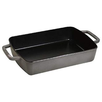 Staub Ofenform/Servierplatte/Auflaufform, rechteckig mit 2 Griffen, 30x20 cm, 3,1 L, Gusseisen, Für alle Herdarten inkl. Induktion & Backofen, Graphitgrau