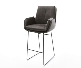 DELIFE Barstuhl Clea-Flex Mikrofaser Anthrazit Vintage Kufengestell Metall Schwarz, Barst&uuml;hle