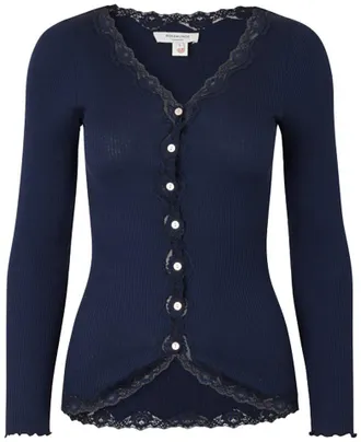 Rosemunde Strickjacke Babette Silk Cardigan mit Seide Vintage-Spitzenbesatz, Perlmuttknopfleiste, Langarm, Seidenmix