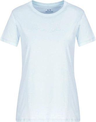 A|X Armani Exchange Femme, Tops, Bleu, Taille: 40 FR T-shirt Bleu, Col Rond, Manches Courtes