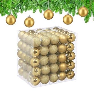 Relaxdays Weihnachtskugeln im 100er Set, Kunststoff, D: 6cm, runde Weihnachtsbaumdeko, Baumschmuck bruchsicher, Gold