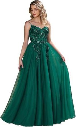 MisShow Robe pour Mariage Invité Longue Femme Col V A Line sans Manche Plissé Chic Robe de Cocktail Robe de Bal à Bretelles Fines