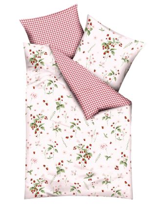 Kaeppel Linon Renforc&eacute; Wende Bettw&auml;sche 135x200cm 2 TLG. Walderdbeeren Rot Kariert Beere Rosa Gr&uuml;n RV