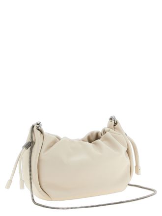 Brunello Cucinelli Womens White Lamb Leather Crossbody Bag