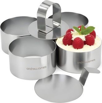 Andrew James Andrew James Speiseringe | 4-Teiliges-Set mit Stampfer und Heber | Dessertringe Vorspeiseringe f&uuml;r Lebensmittelpr&auml;sentation aus Hochwertigem Edelstahl