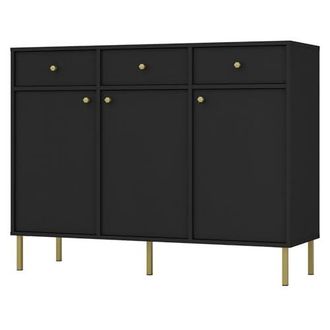 Selsey Kommode Schwarz-Graphit 100,2x95x40,8 cm mit Schubladen - Moderne M&ouml;belkollektion mit goldenen Metallf&uuml;&szlig;en - Sideboard mit Regalbrettern - Laminierte 