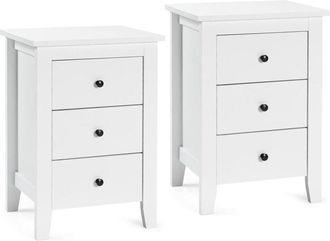 Costway 2er Set Nachttisch mit 3 Schubladen, Nachtschrank f&uuml;r Boxspringbett, Beistelltisch, Nachtkommode f&uuml;r Wohnzimmer Schlafzimmer, Wei&szlig;, 46 x 37 x 65 cm