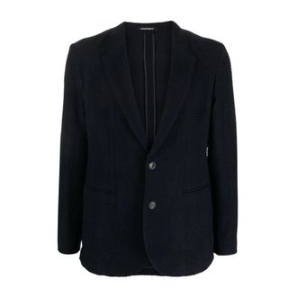 Emporio Armani Homme, Vestes, Bleu, Taille: 2XL Blazer &agrave; carreaux textur&eacute;s &agrave; un bouton