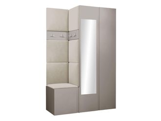 Mirjan24 Garderoben-Set Monati XXVI, Kleiderschrank mit Spiegel, Schuhschrank, 4 Doppelhaken, Kleiderhakenbrett, Gepolstertes Paneel/Wandpaneel, Flurgarderobe 