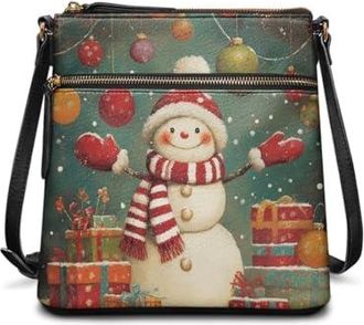 Coloranimal Petit sac &agrave; bandouli&egrave;re pour femme avec fermeture &eacute;clair sur le th&egrave;me de No&euml;l, Bonhomme de neige Happy Christmas