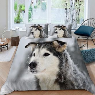 Generic Hund Bettw&auml;sche 140x200 Winter Bettw&auml;sche Set, 3D Bettbezug Set Weich Microfaser Bettbez&uuml;ge 3 Teilig Tiere Wendebettw&auml;sche f&uuml;r Kinder Erwachsene mit 2