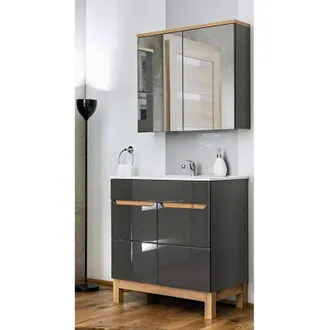 AC-D&eacute;co Ensemble meuble vasque + miroir - Gris - 60 cm - Cintra Graphit - Livraison gratuite