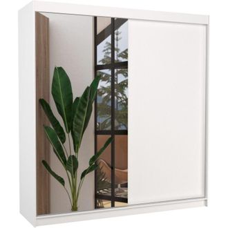 Les Tendances Les Tendances - Armoire moderne chambre adulte 2 portes coulissantes 1 blanche 1 miroir Davia 200cm