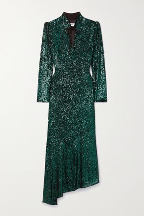 Cefinn Jacquetta Asymmetrisches Midikleid Aus T&uuml;ll Mit Pailletten Und Cut-out - Gr&uuml;n