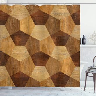 Abakuhaus Retro Duschvorhang, Holz Rustic Muster, Stoffliches Gewebe Badezimmerdekorationsset mit Haken, 175 x 180 cm, Hellbraun Braun