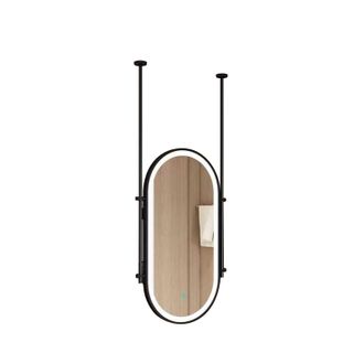 Generic Ovaler Deckenspiegel, h&auml;ngender dekorativer Spiegel, dreifarbige LED-Temperatur, geeignet for Ankleidezimmer und Badezimmerwaschtische(Black,50x100cm)