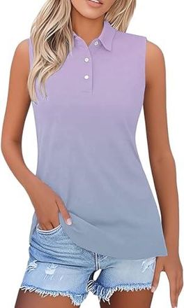 Generic Polo dété sans manches boutonné pour femme, pour le golf, le tennis, le travail, le bureau, violet clair, S