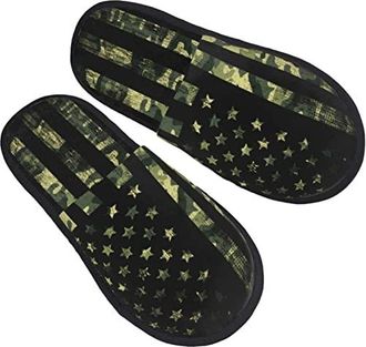 Generic Chaussons Femme Homme Camouflage Vert Drapeau Am&eacute;ricain Chaussures Peluche Chaussures DInt&eacute;rieur Antid&eacute;rapant Chaud Chaussons Pour H&ocirc;tel Int&eacute;rieur Voy