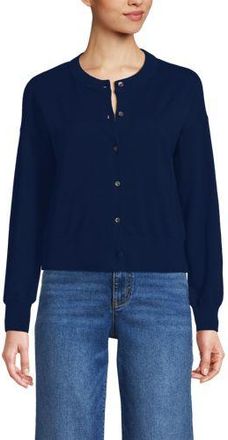 Lands End Kurzer Feinstrick-Cardigan aus Baumwolle, Damen, Größe:44-46 regular, Blau, Baumwolle, by Lands End